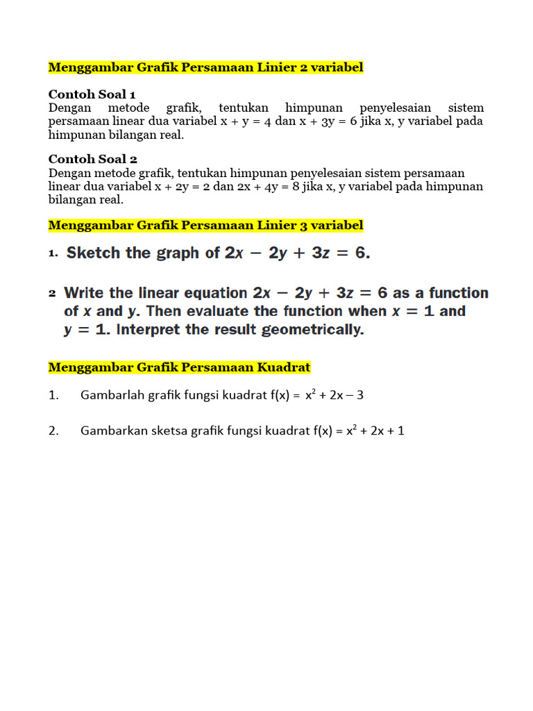 Menggambar Grafik Persamaan Linier 2 Variabel | PDF