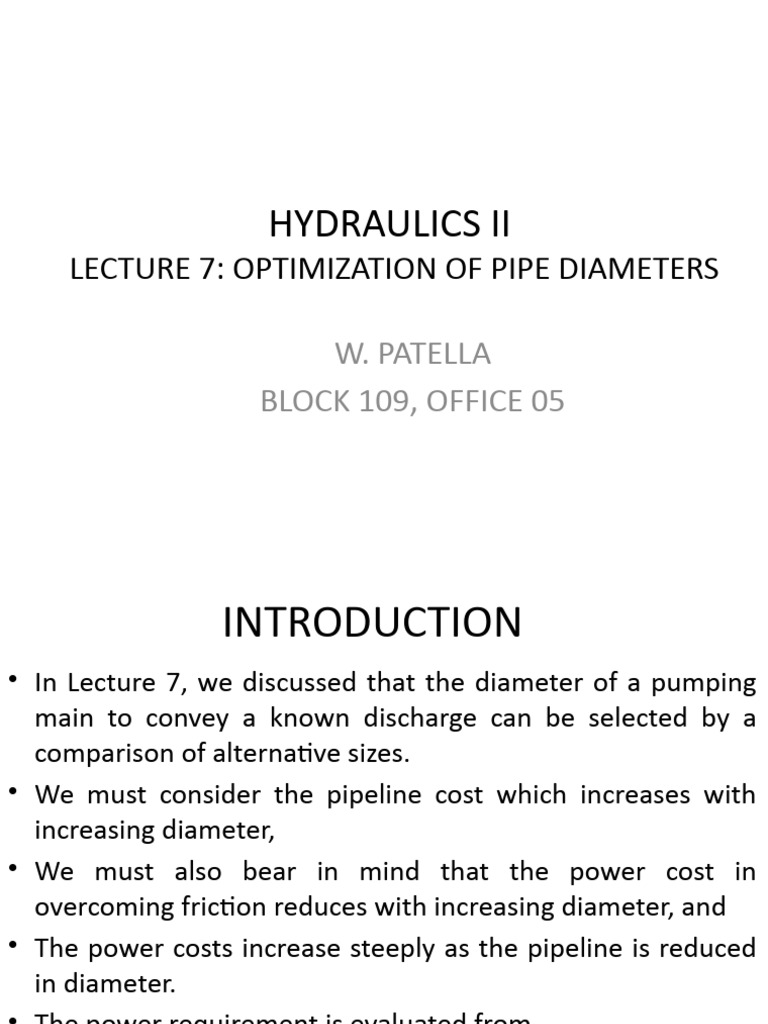 Lecture 7 - Optimal Pipe Diameters | PDF | Interest | Decision Support System