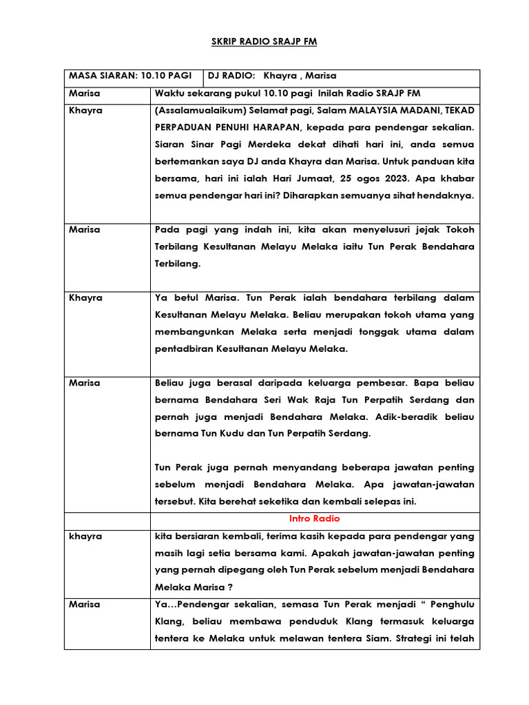 Skrip Radio FM Merdeka | PDF