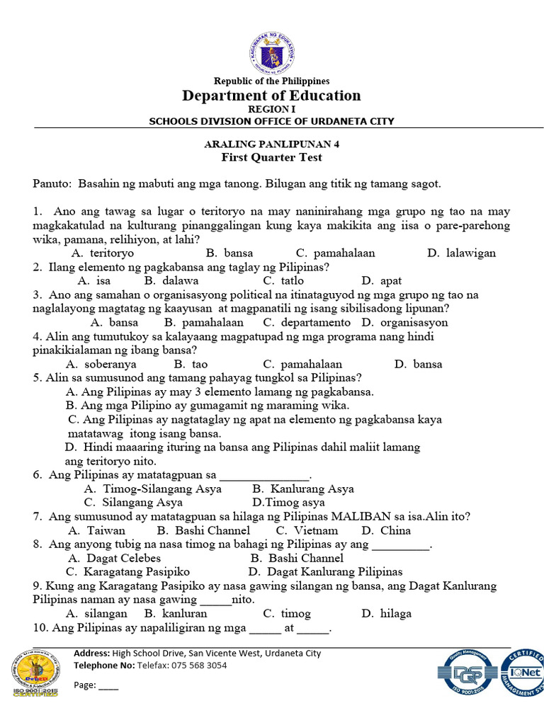 First-Quarter-Test-in-AP4 | PDF