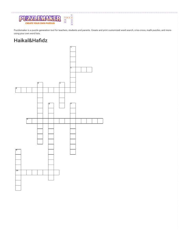 Criss Cross Puzzle Discovery Education Puzzlemaker PDF