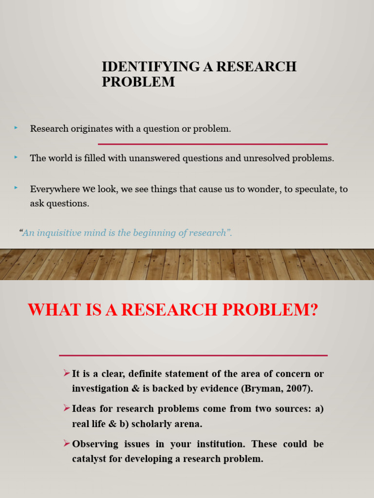 Identifying A Research Problem | PDF | Methodology | Cognition