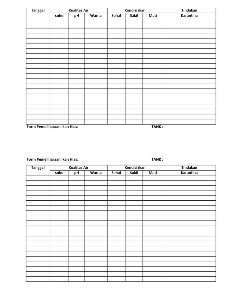 Form Pemeliharaan Ikan Hias | PDF