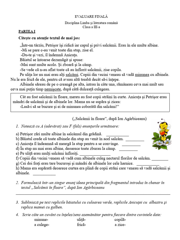 Evaluare Finala 3 Romana | PDF
