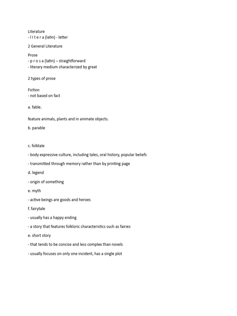 Literature Notes | PDF | Poetry | Novels