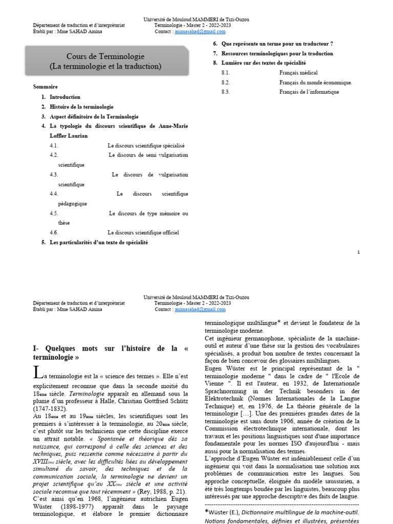 Terminologie et Traduction : Concepts Clés | PDF | Traductions | Lexique