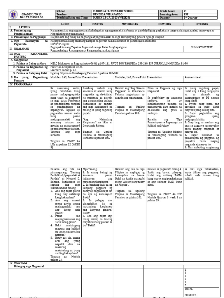 DLL - Esp 6 - Q3 - W5 | PDF