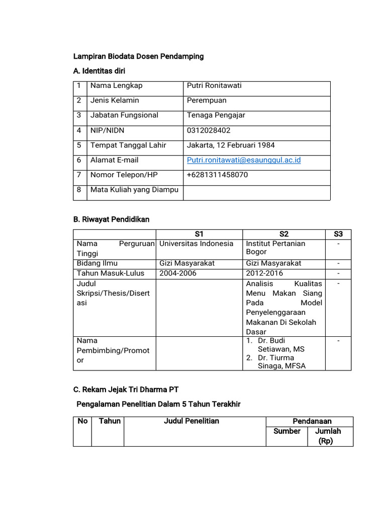 Lampiran Biodata Dosen Pendamping | PDF
