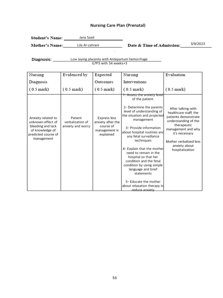 Nursing Care Plan | PDF | Childbirth | Nursing