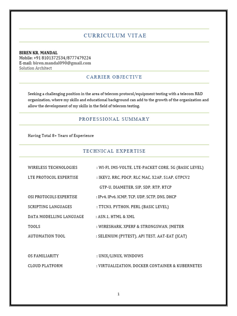 BIREN MANDAL RESUME IMS-Volte Automation & LTE Packet Core Engineer_New ...