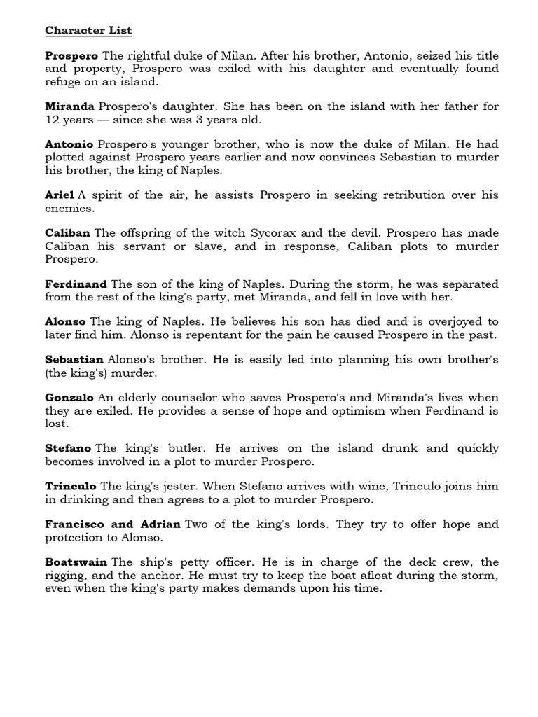 Character Sketches | PDF | The Tempest