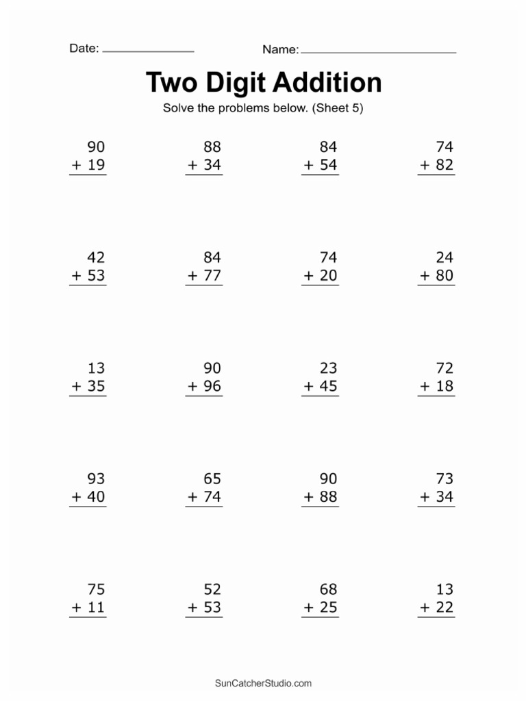 Two Digit Addition Worksheet 05 010101 Fefefe | PDF