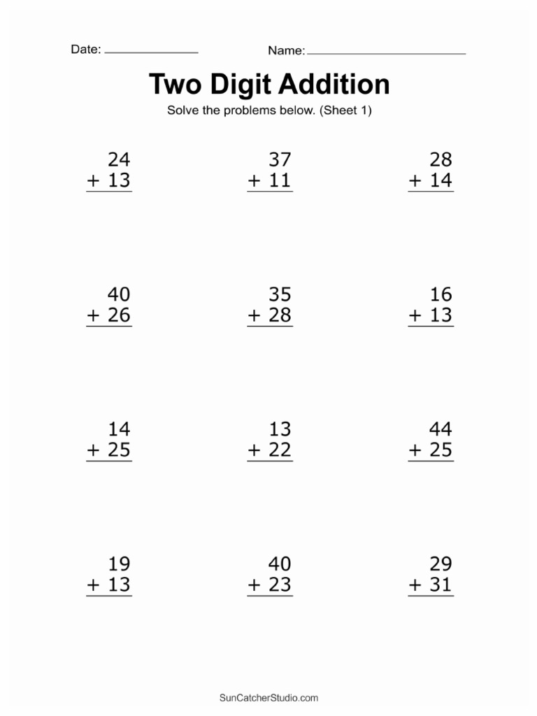 Two Digit Addition Worksheet 01 010101 Fefefe | PDF
