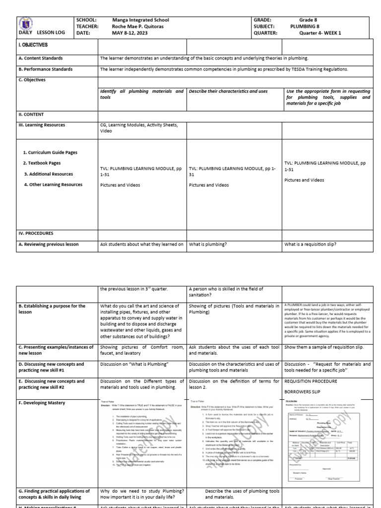 Plumbing Skills and Requisition Guide | PDF | Plumbing | Learning