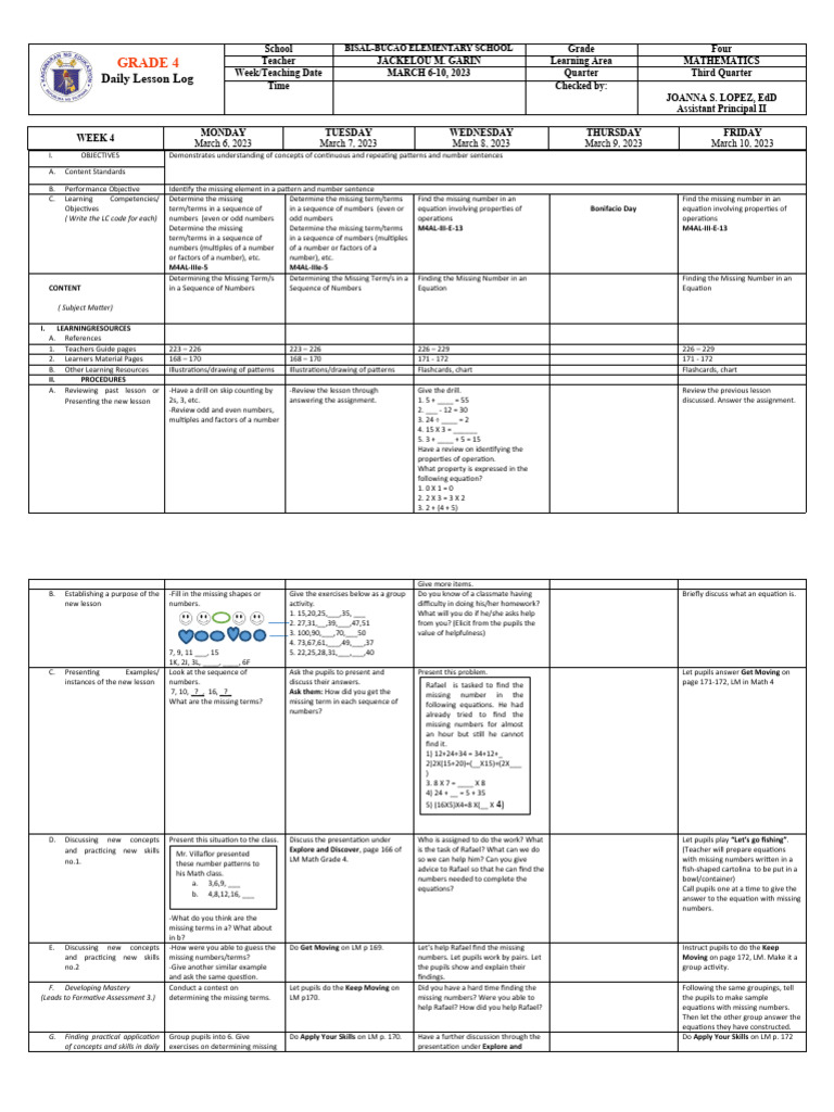 Grade 4 DLL Quarter 3 Week 4 (Sir Bien Cruz) | PDF | Numbers | Mathematics