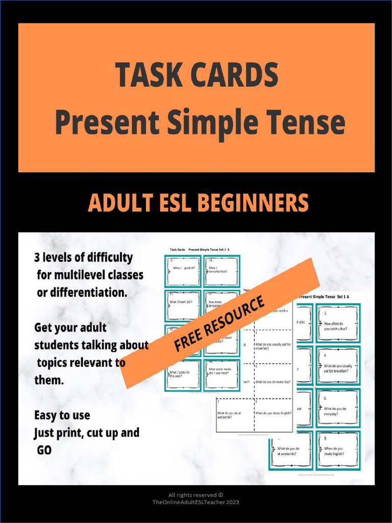 Task Cards Present Simple Tense | PDF | English As A Second Or Foreign ...