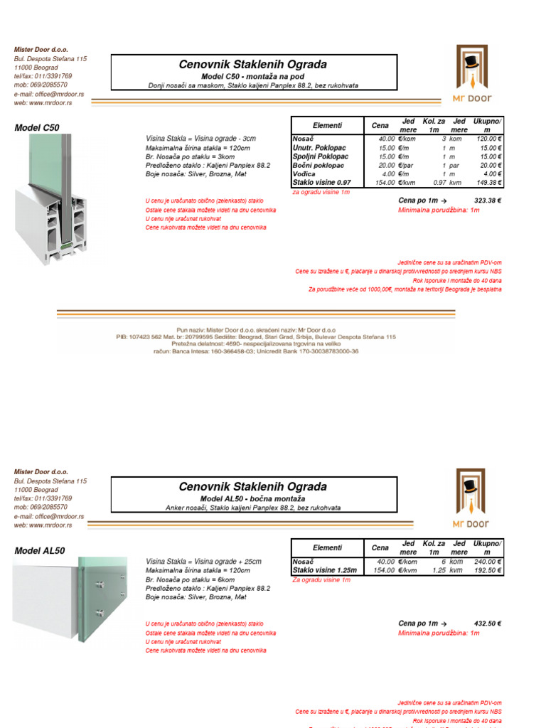 Cenovnik Staklenih Ograda 7sDE | PDF