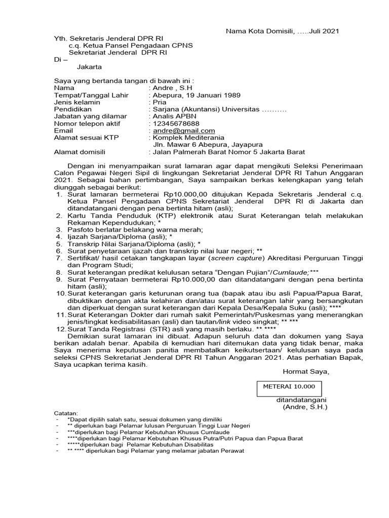 Contoh Surat Lamaran | PDF | Hukum