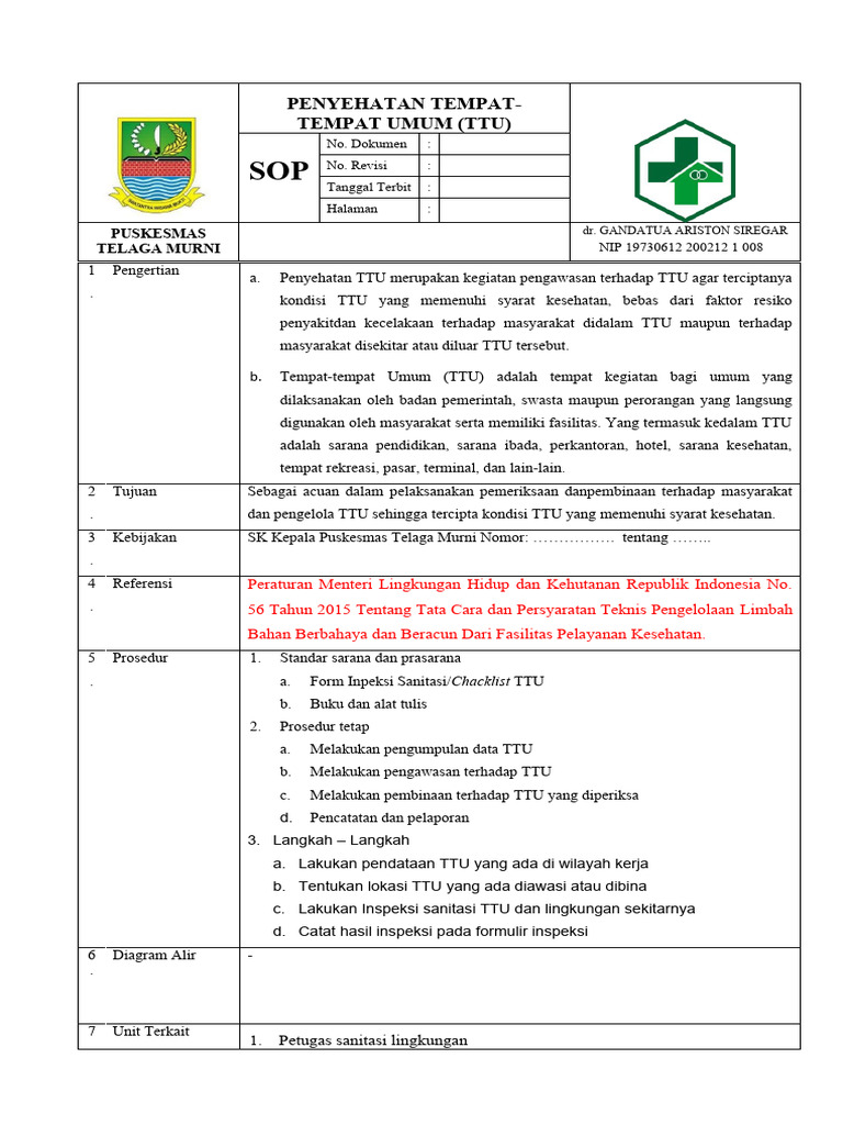 SOP Inspeksi Sanitasi TTU | PDF