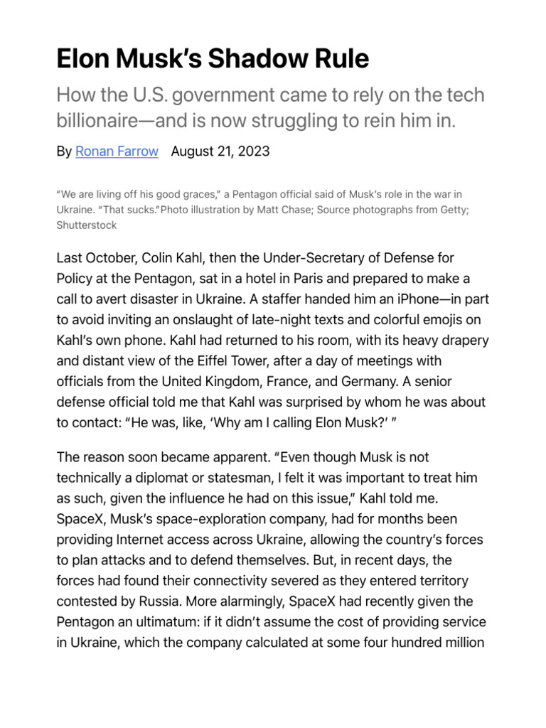 Elon Musk's Shadow Rule - The New Yorker | PDF | Space X | Federal Aviation Administration