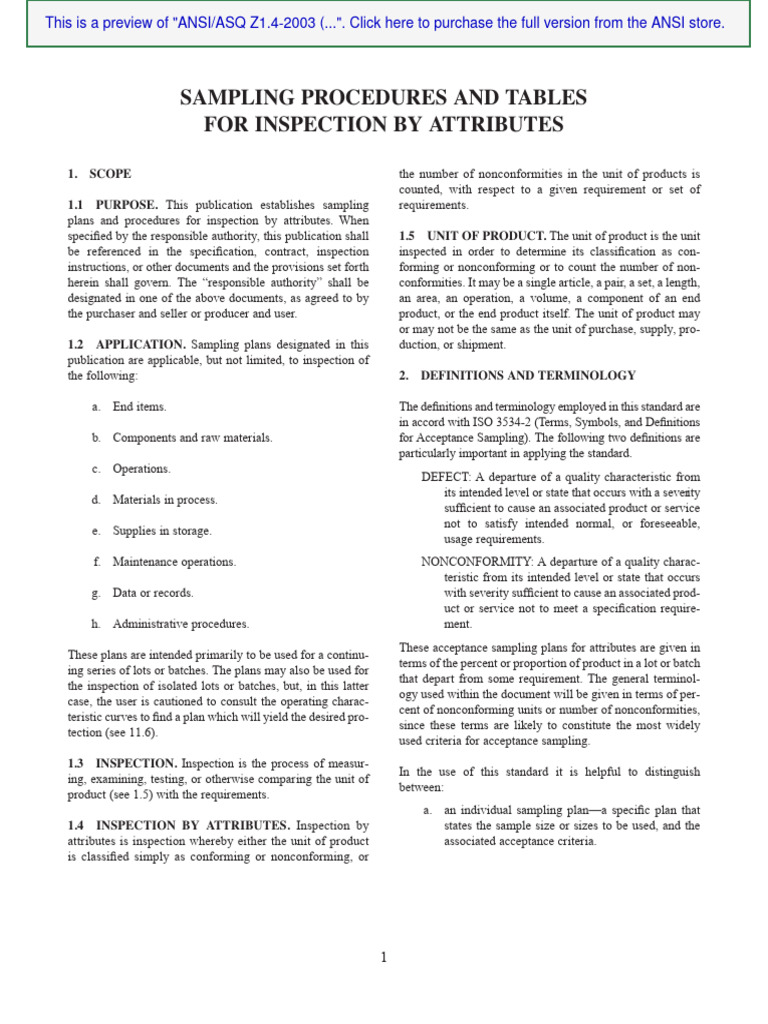 Preview ANSI+ASQ+Z1.4-2003+ (R2013) | PDF | Sampling (Statistics) | Statistics