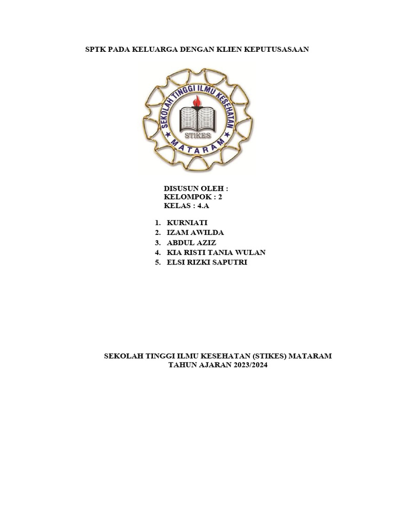 SPTK Keputusasaan Dengan Klien Keputusasaan | PDF | Kesehatan Holistik