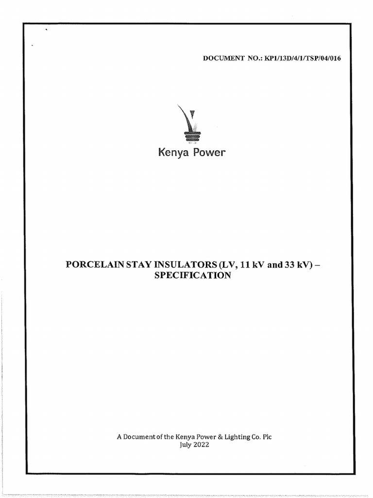 44.SPECIFICATION FOR PORCELAIN STAY INSULATORS (LV, 11 KV and 33 KV) | PDF