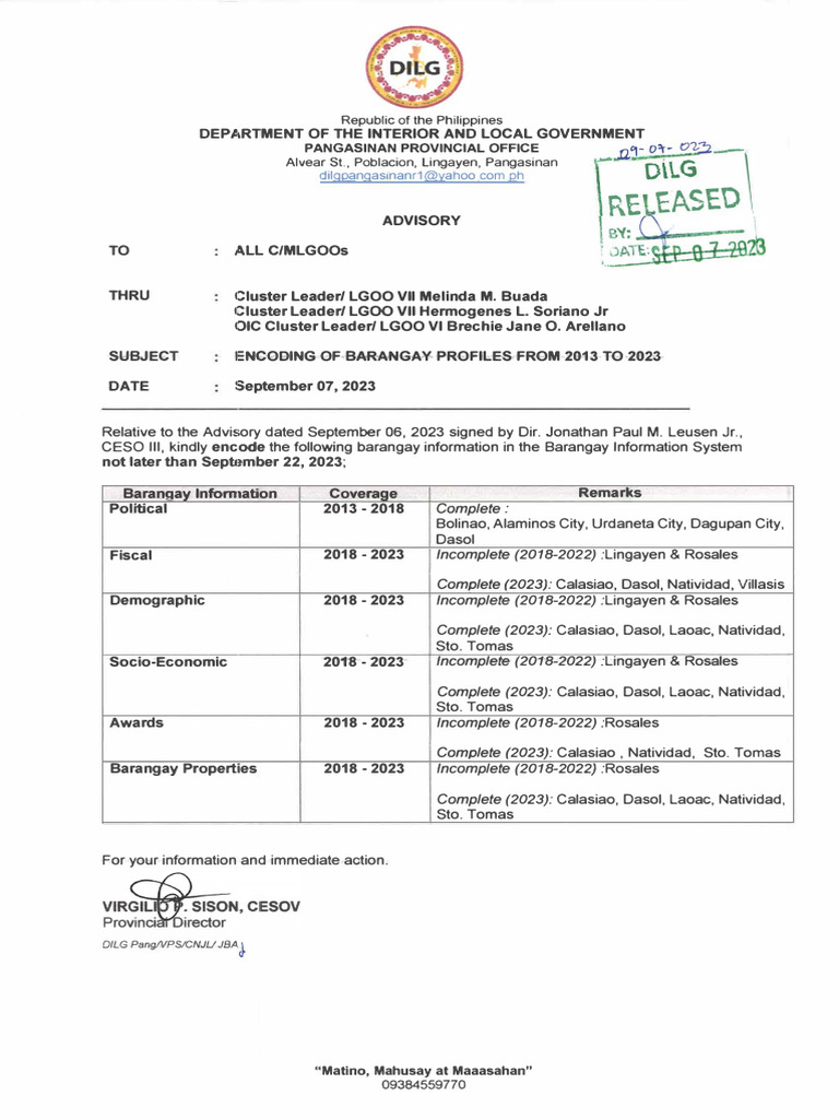 Encoding Barangay Profiles 2013-2023 | PDF