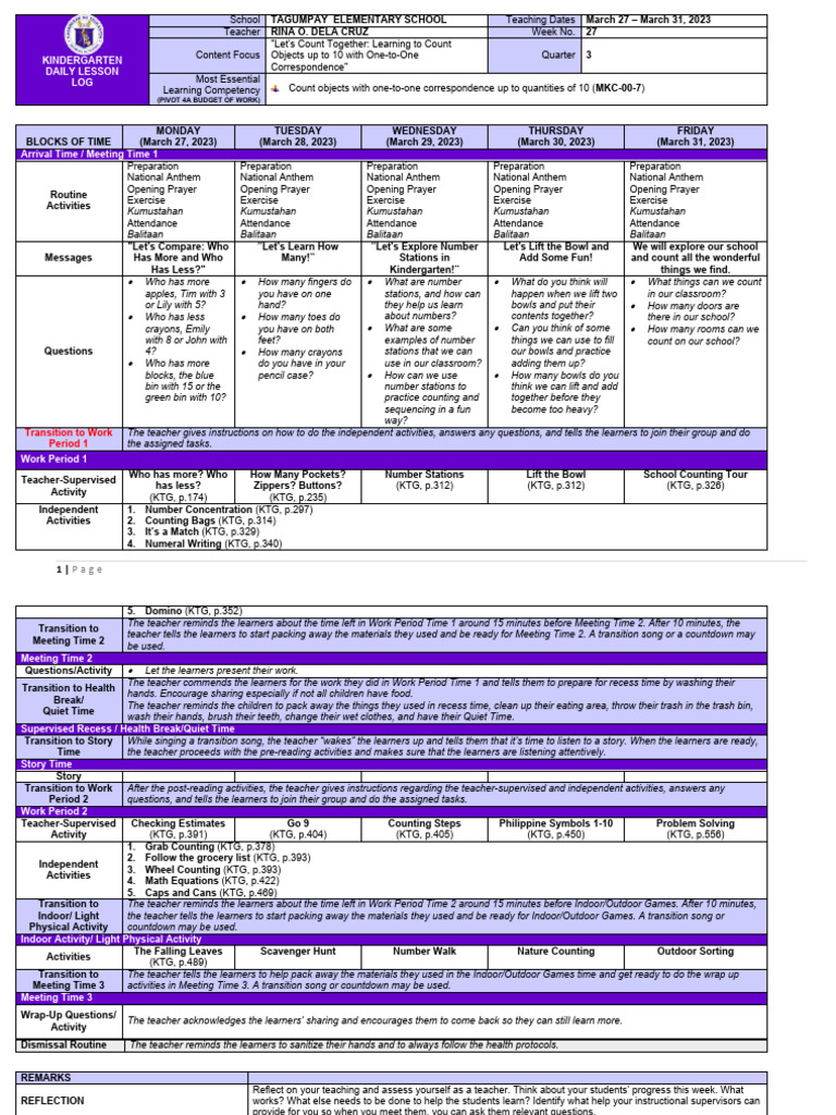 KINDER DLL Q3 Week27 | PDF | Learning | Teachers