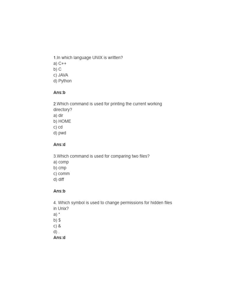 UNIX Command Quiz | PDF