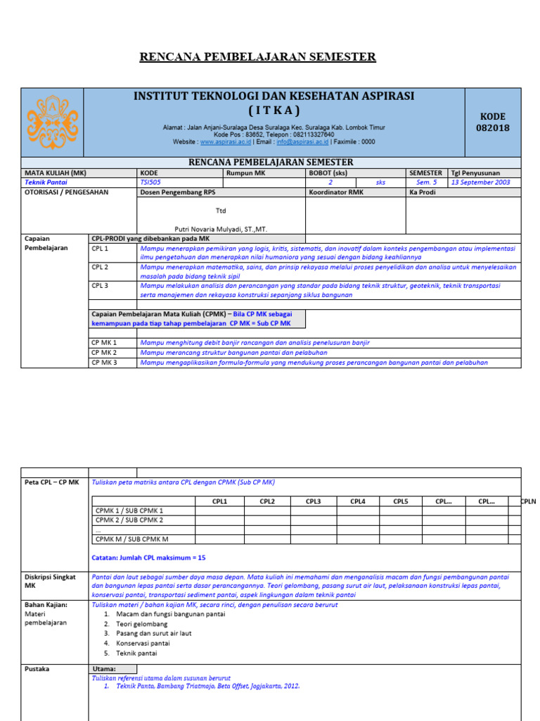 1.-FORM-RPS-Teknik Pantai | PDF