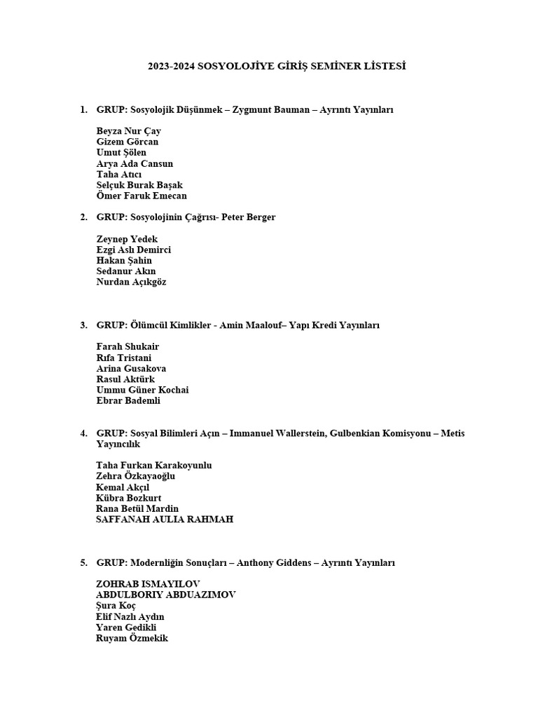 SOSYOLOJIÌ YE GIÌ RIÌ SÌ Seminer | PDF