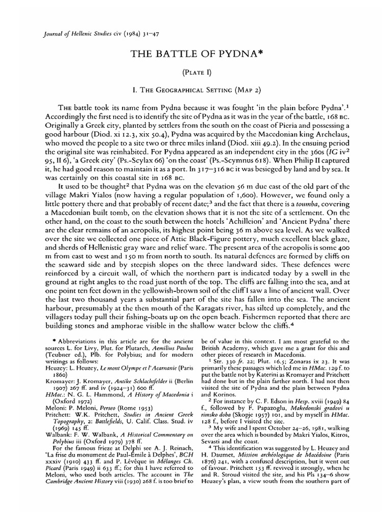 Ancient Battle of Pydna Analysis | PDF