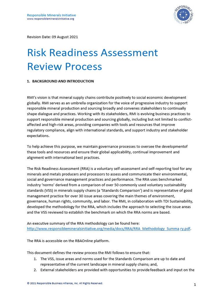 RMI Risk Readiness Review Process - FINAL - Aug 2021 | PDF | Governance ...