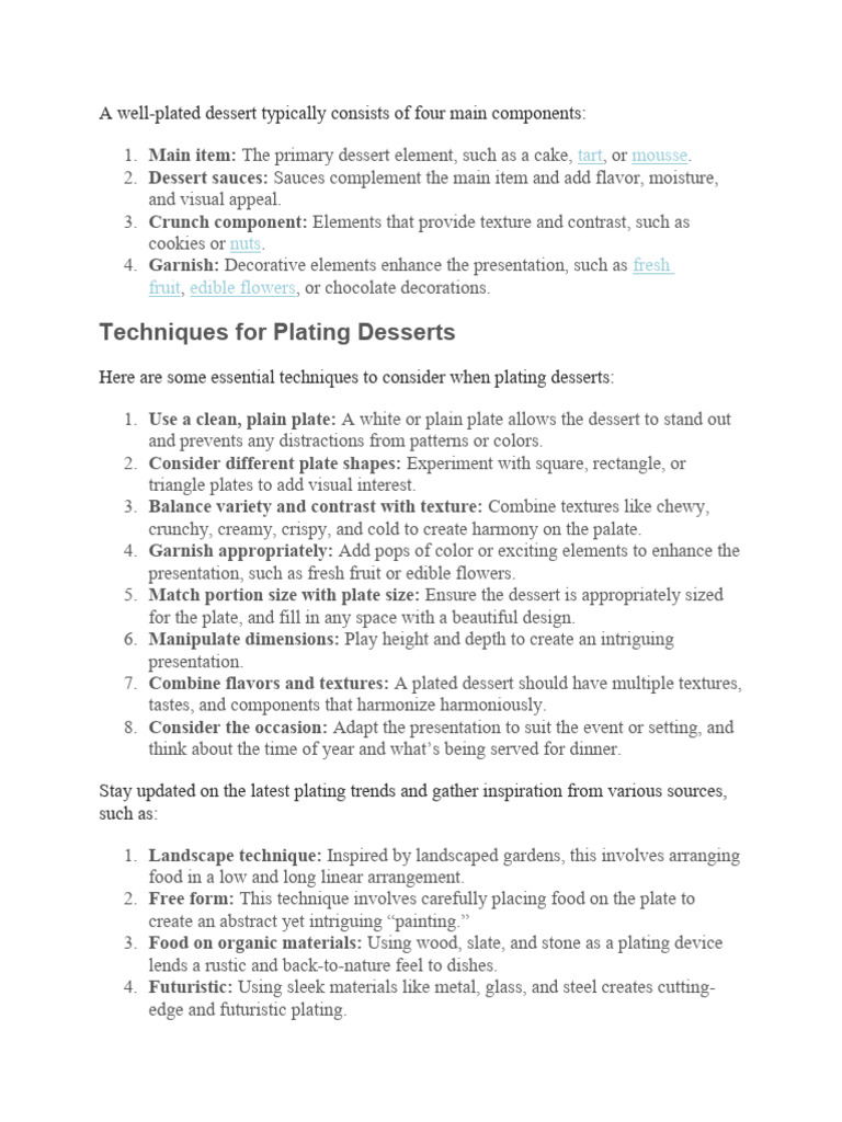 Essential Dessert Plating Techniques | PDF | Desserts | Drink