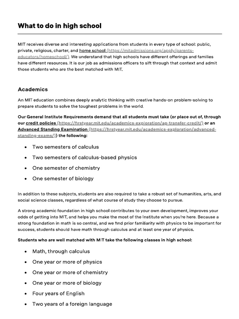 MIT What To Do in High School | PDF