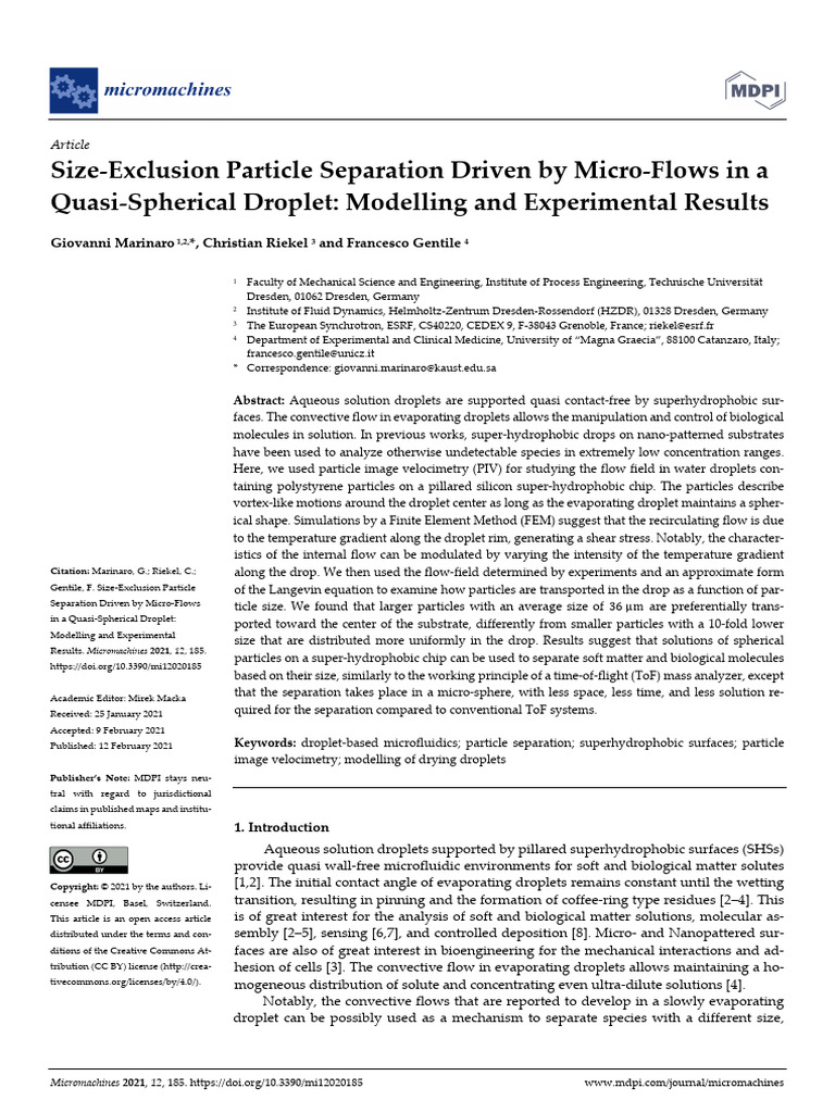 Size-Exclusion Particle Separation Driven by Micro | PDF