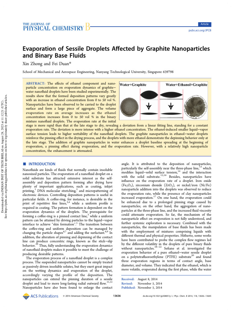 Evaporation of Sessile Droplets A Ffected by Graphite Nanoparticles and ...