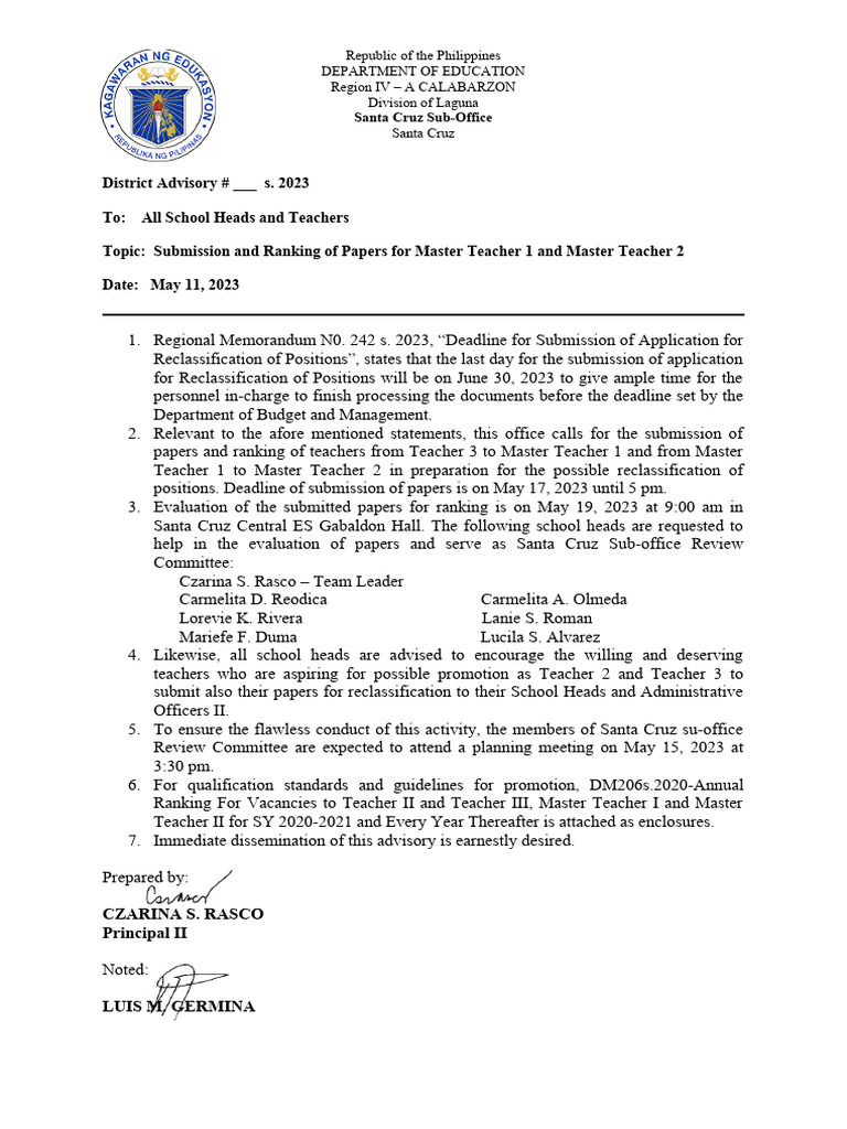 Master Teacher Ranking Submission Guidelines | PDF