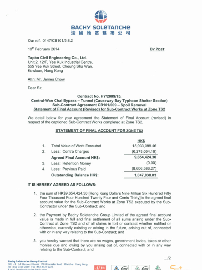 Statement of Final Account for TS2 (Signed as Final) | PDF