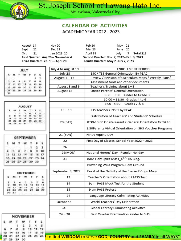 Calendar of Activities 2022 2023 | PDF