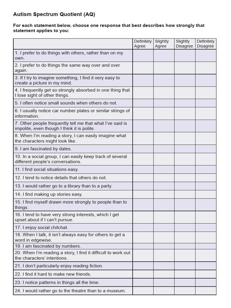 Autism Spectrum Quotient (AQ) | PDF