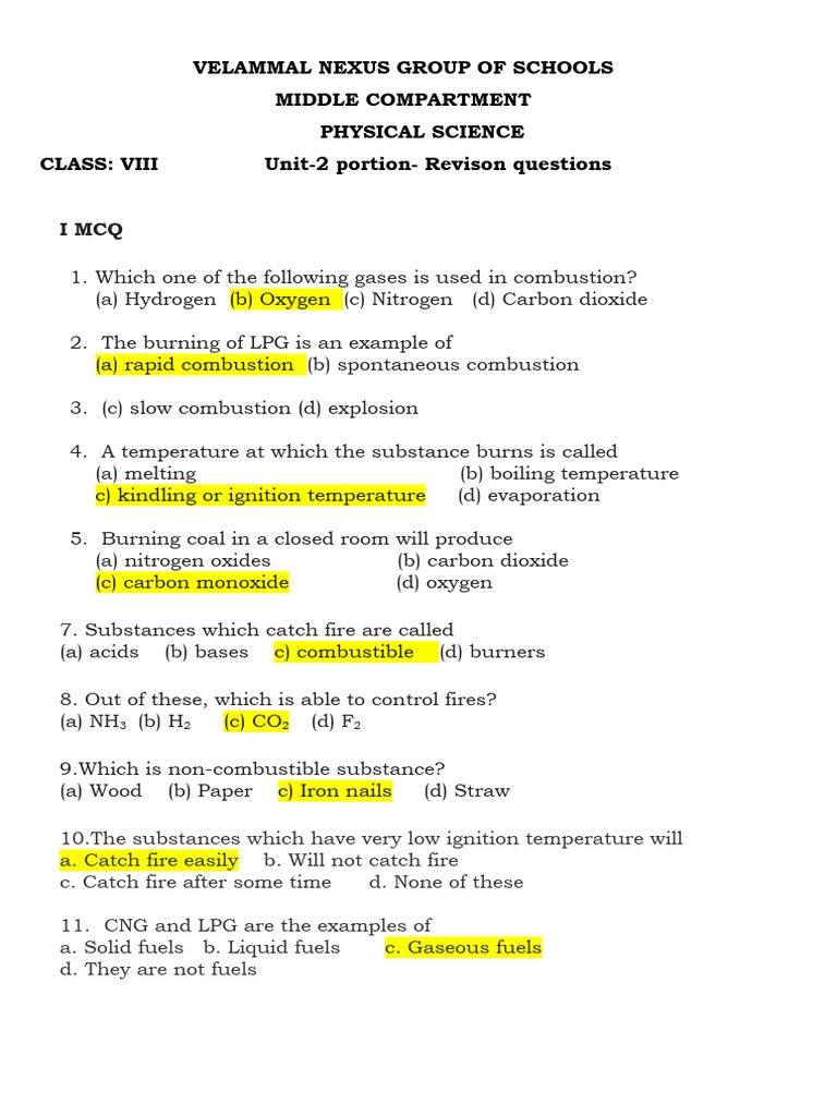 Ut2 Physci Revision Worksheet Combustion and Friction | PDF