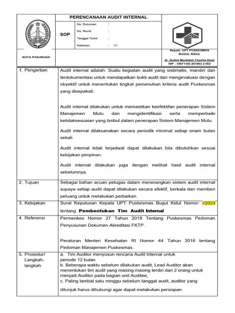 Audit Internal Puskesmas Bugul Kidul | PDF | Karier & Perkembangan | Bisnis