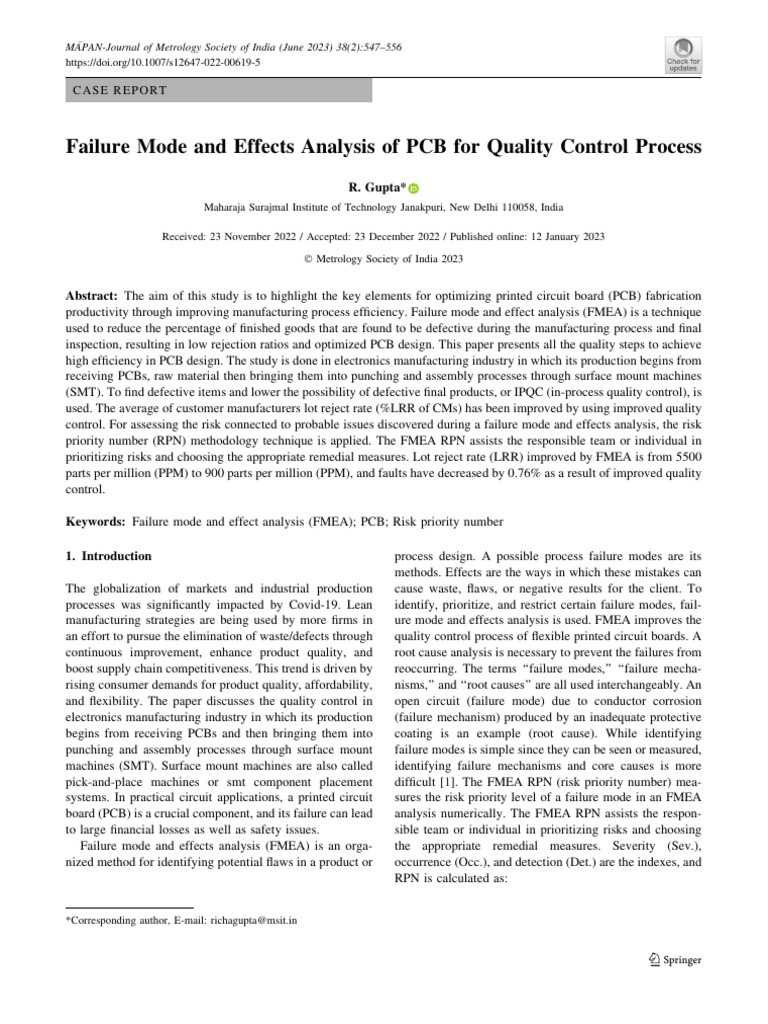 Failure Mode and Effects Analysis of PCB For Quality Control Process ...