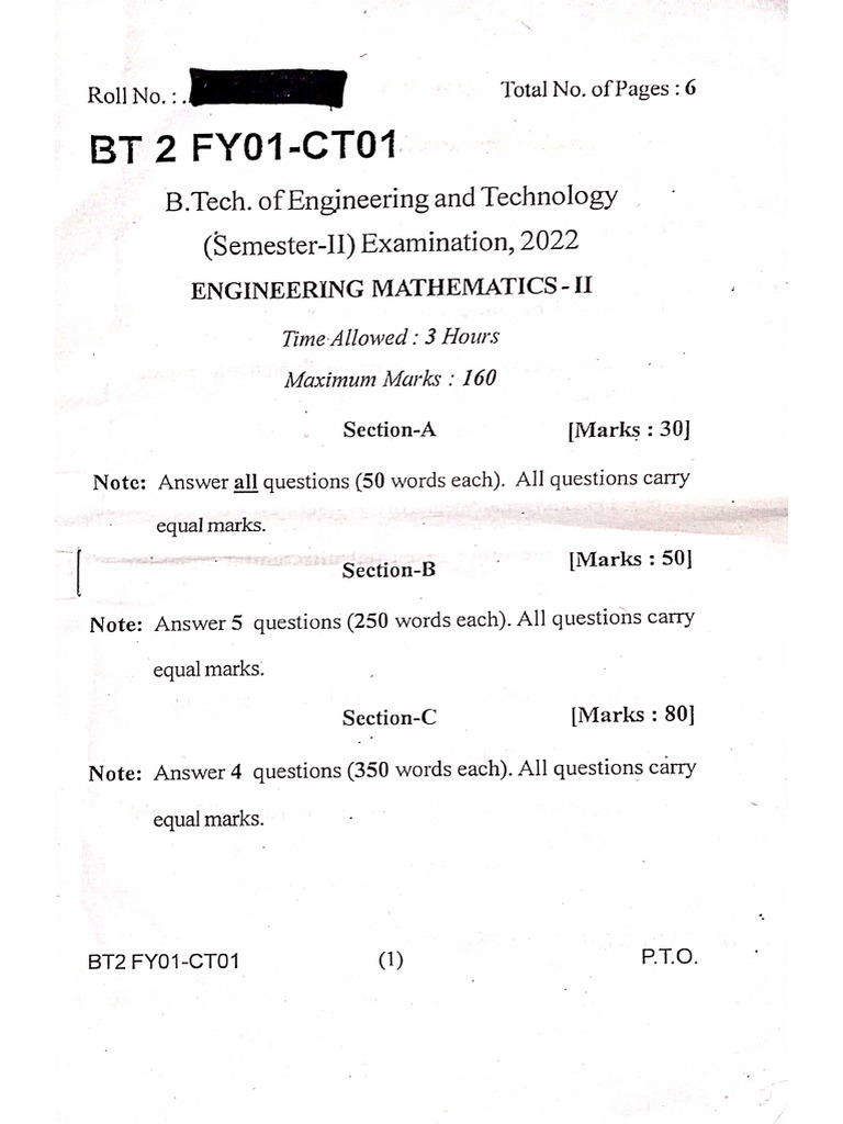 Sem II 2021-22 Question Paper - Other Docs - M2 - I Year - All Branches - Btech | PDF ...