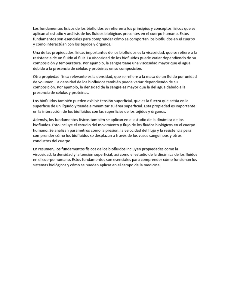 Los Fundamentos Físicos de Los Biofluidos Se Refieren A Los Principios ...