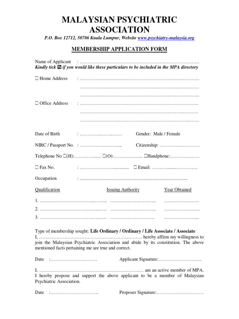 MPA Application Form | PDF | Psychiatry | Health Care
