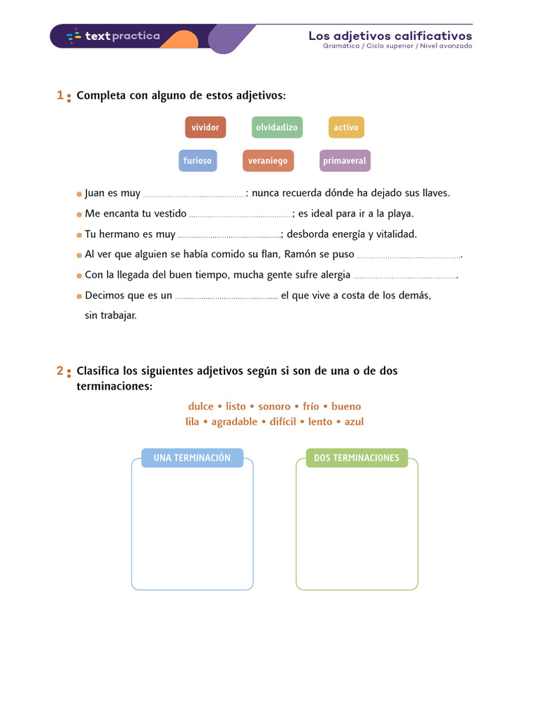 Prueba Adjetivos Calificativos (A) | PDF