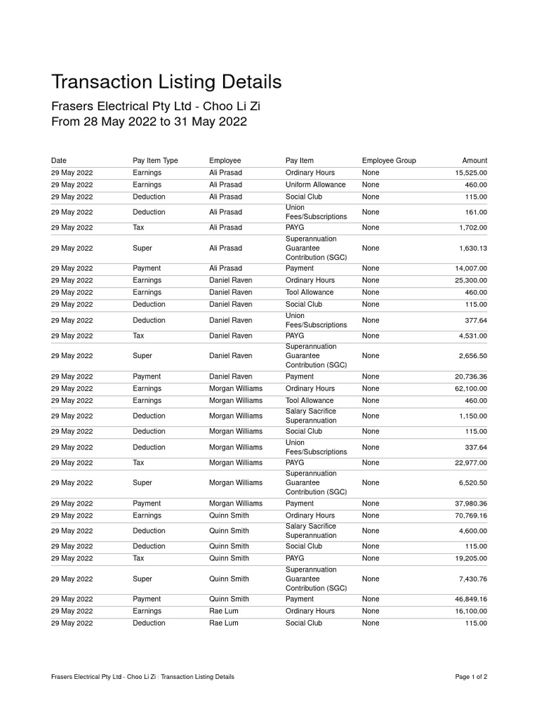 Transaction Listing Details | PDF